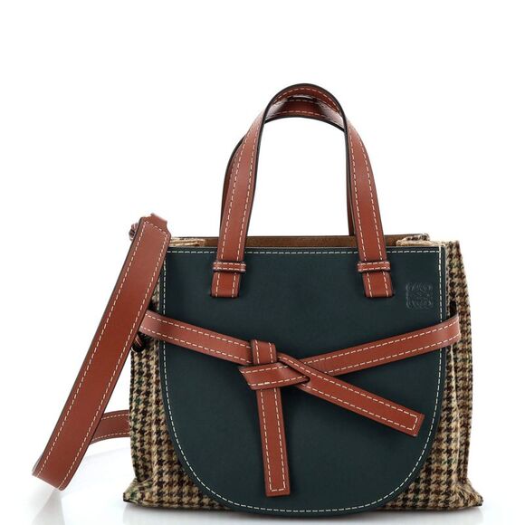 Loewe | Bags | Loewe Gate Tote Leather And Tweed Mini Brown Green ...